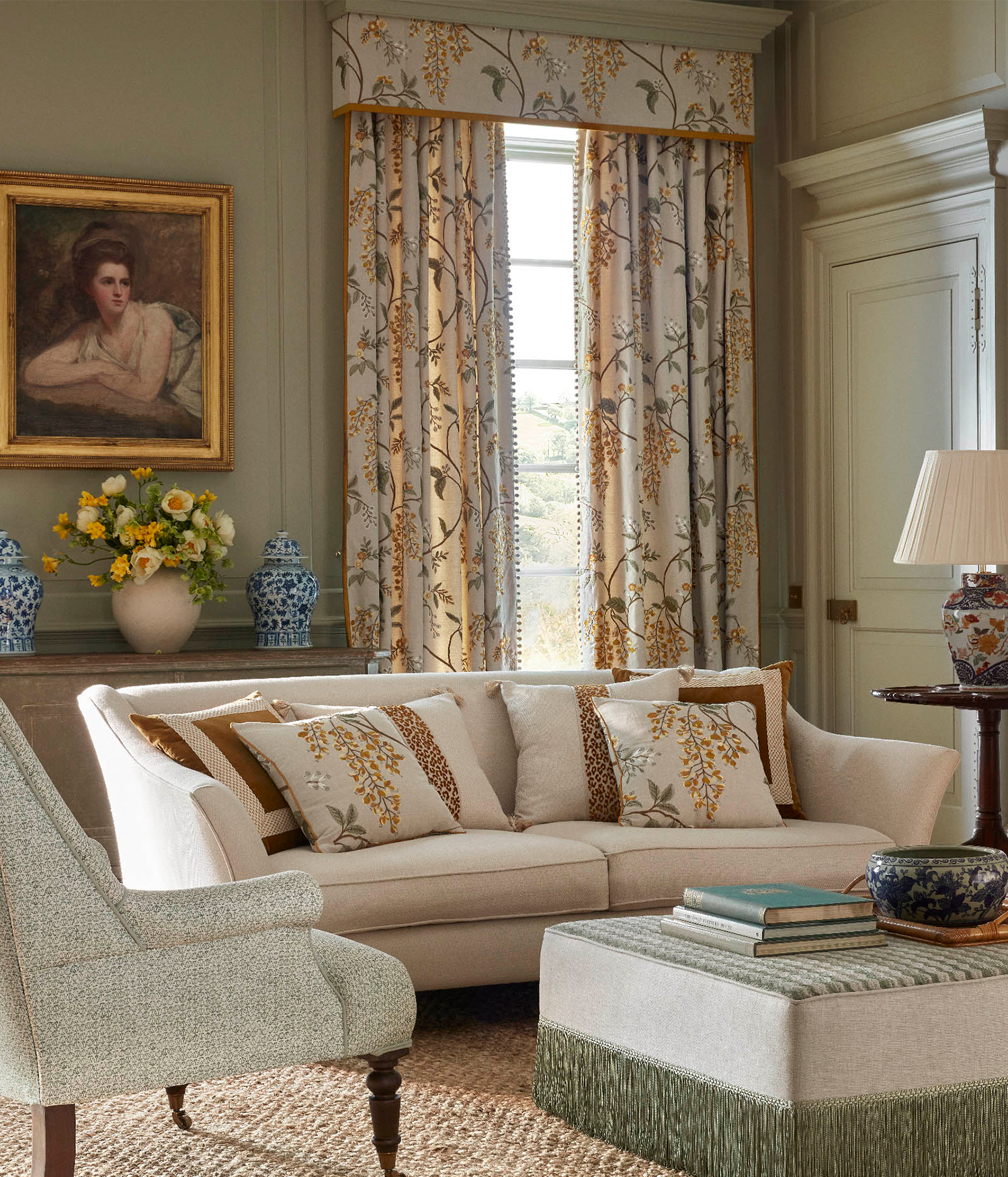 Wisteria Vine Linen Cardamom - James Hare